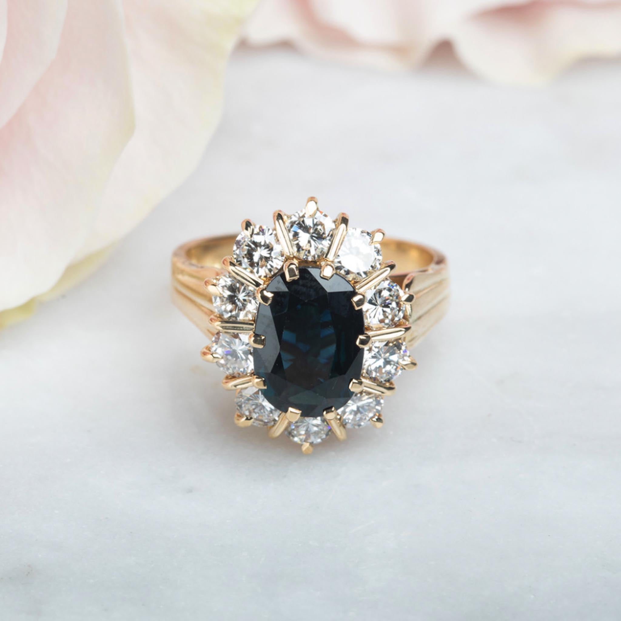 Vintage Midnight Blue Sapphire & Diamond Montreux Ring - La Kaiser